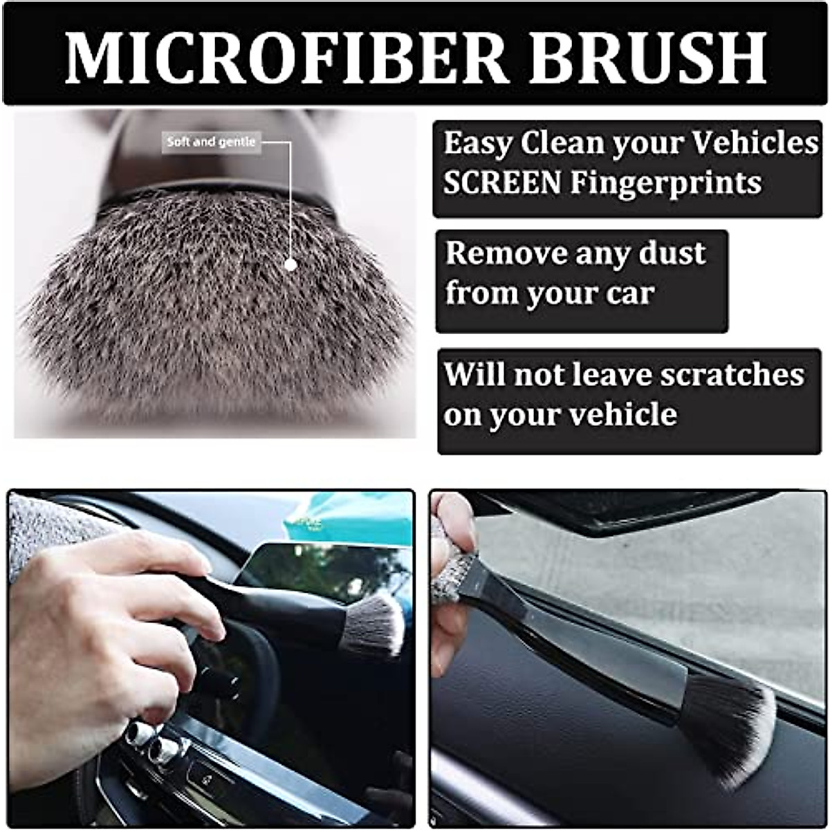 Jerbor 2Pack Double Head Brush for Car Clean,2 in 1 Car Duster for Detailing Interior,Car Air Vents Dashboard Screen Clean Brush