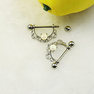 FLOGWE 14G 316L Opal Stars Moon Dangle Nipple Rings, Surgical Stainless Steel CZ Nipple Barbells Piercing Barbell for Women