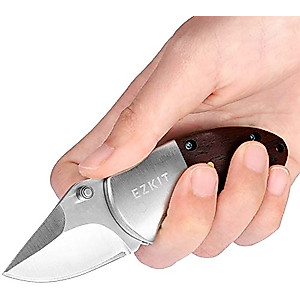 EZKIT Pocket Knife, Small Wood Handle 2in Blade Stainless Steel Everyday Carry Knife