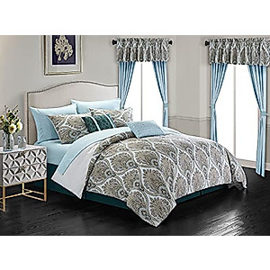 Chic Home Vivaldi 20 Piece Comforter Set Medallion Quilted Embroidered Design Complete Bag Bedding, King, Green