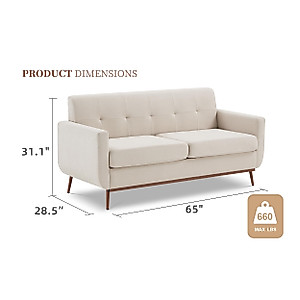 Weture 65" Loveseat Sofa, Mid Century Modern Love Seat Couches for Living Room, Comfy Button Tufted Upholstered Sofa Couch for Bedroom, Solid & Easy to Install Small Couch for Small Spaces, Beige
