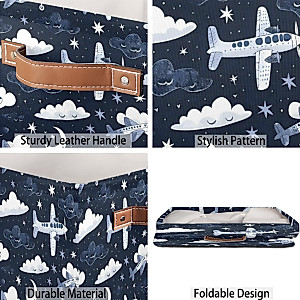 Tablerazzi Aircraft Cube Storage Bin, 13 Inch Collapsible Fabric Storage Cube Bin, Flying Airplane Navy Blue Foldable Cube Baskets for Shelf, Closet, Organizer