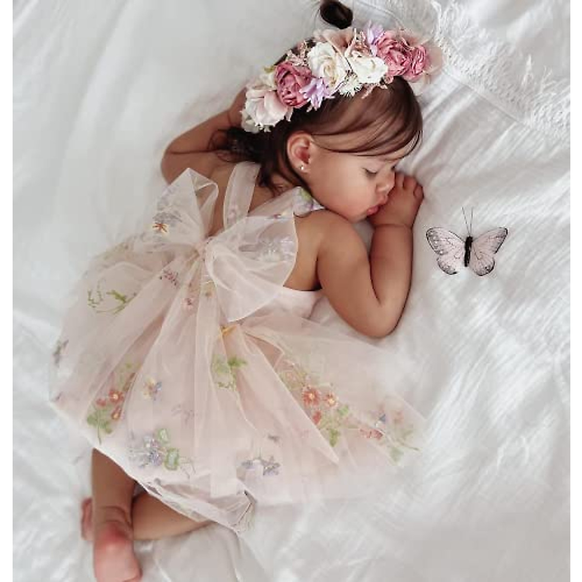 CREAIRY Baby Girl Princess Romper Dress Sleeveless Embroidered Lace Tulle Tutu Dress Bodysuit Jumpsuit Birthday Outfit (Pink, 6-12 Months)