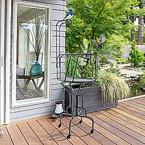 PawHut Rolling Bird Perch Play Stand with Universal Wheels, Wooden Perch Ladders, & Stainless Steel Feeding Cups, Grey