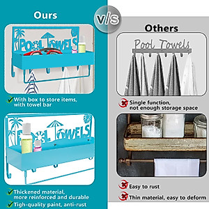 TAINAT 3-in-1 Outdoor Pool Towel Rack,Metal Towel Holder Wall Mounted Towel Drying Hanging Hooks,Poolside Beach Towel Storage for Bath Towel,Coats,Robe Swimsuit,Keys