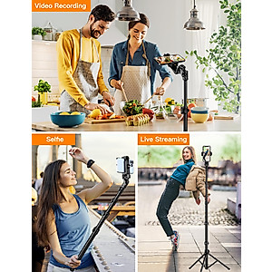 Phone Tripod, 86" Tall Tripod for iPhone with Flexible Gooseneck & Remote, Portable Aluminum Cellphone Stand for Selfies, Video Recording,Travel, Compatible with iPhone Android