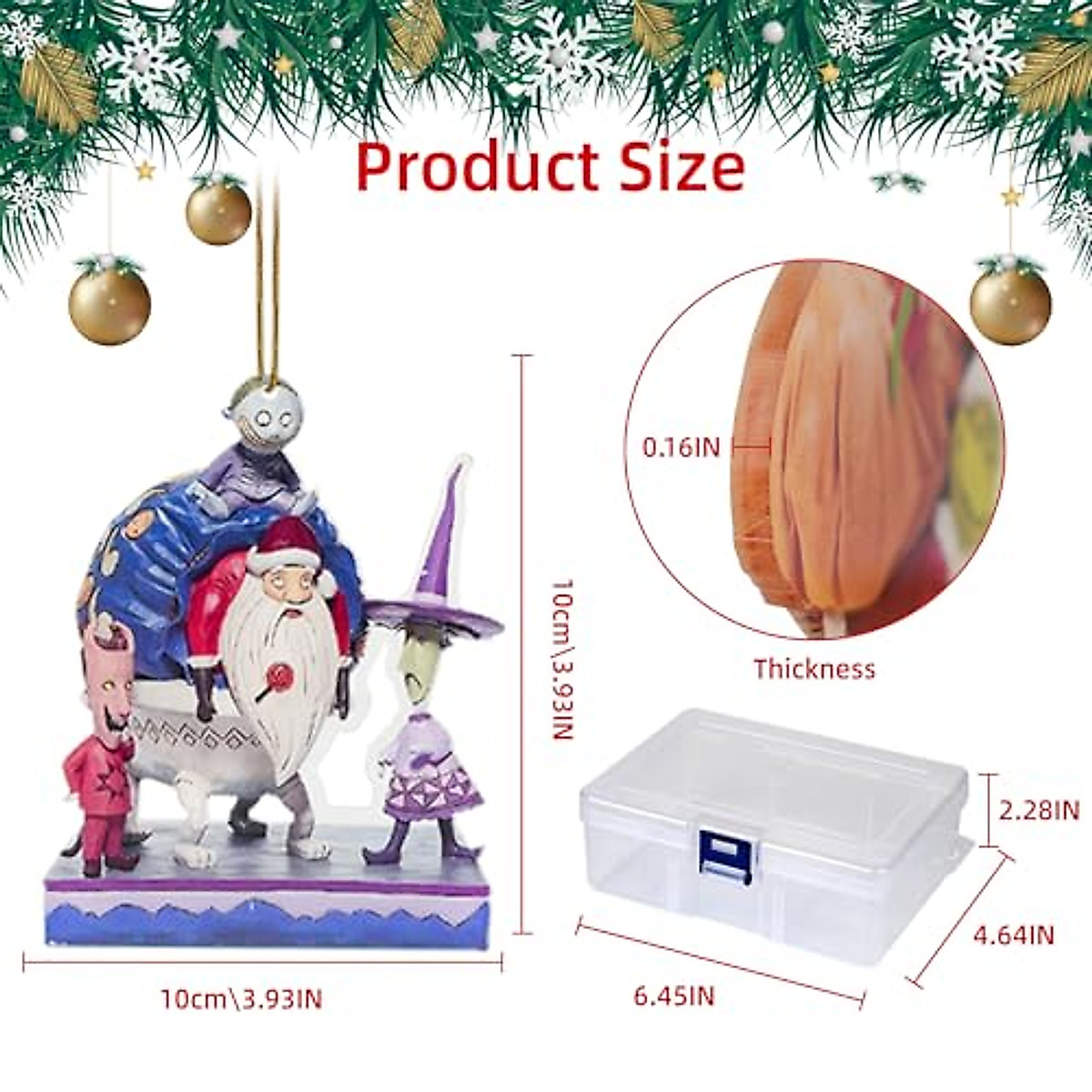 Gadluckki 2024 Night mare Before Christmas Tree Decorations, 9PCS Acrylic Cute Jack and Sa&lly Christmas Pendants Hanging, 2D Flat Ornaments with Printing and Car Interior, 10cm/3.93in