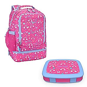 Bentgo 2-in-1 Backpack & Insulated Lunch Bag Set With Kids Prints Lunch Box (Rainbows and Butterflies)