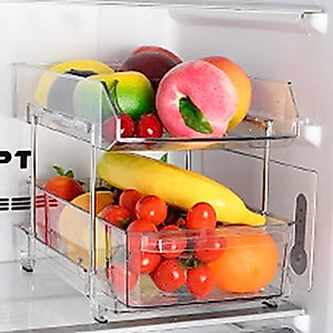 Frogued Desktop Rack 2 Tier Clear Organizer with Dividers, Multi-Purpose Slide-Out Storage Container for Bathroom and Kitchen Counter, Medicine Cabinet Storage Bins, Under Sink Closet Organization Cl