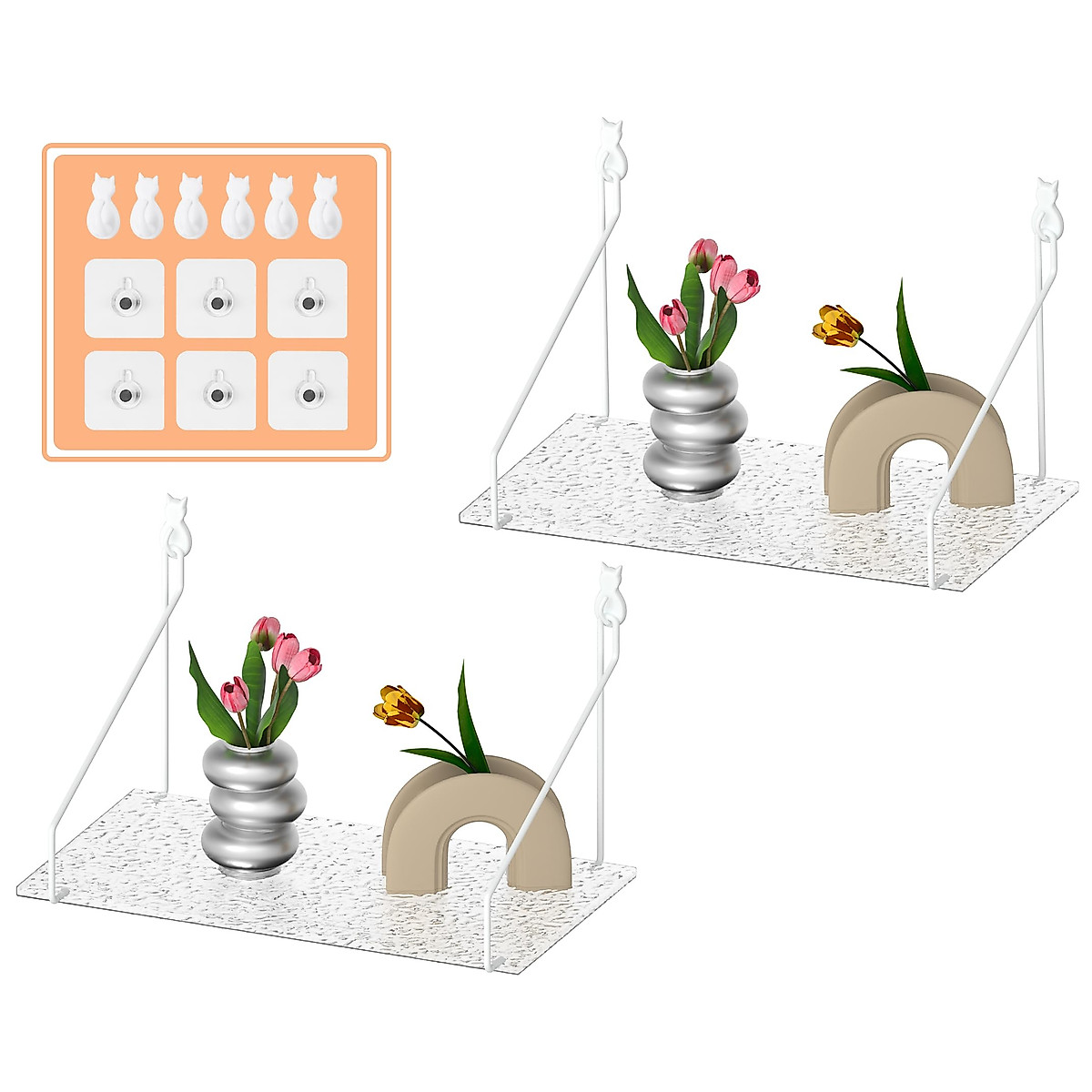 QsQueen Elevate Your Space with Acrylic Floating Shelves Set of 2 - Perfect for Bedroom, Living Room, Bathroom, Kitchen Decor-Transform Your Home Decor! Easy Install, No Drilling Required!