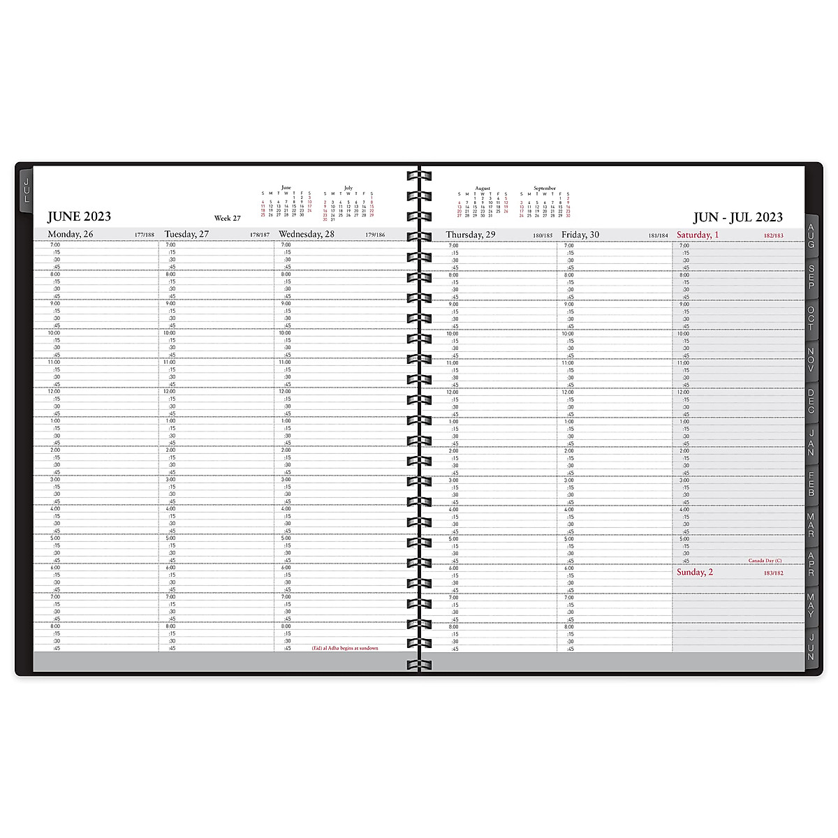 2023-2024 Office Depot® Brand 14-Month Weekly/Monthly Academic Planner, Vertical Format, 7-1/2" x 9", 30% Recycled, Black, July 2023 to August 2024