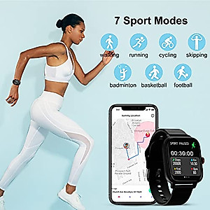 Smart Watch Gift for Men Women, 1.7" Full Touch Screen Smartwatch with Text and Call for Android iOS Phones, GPS Fitness Tracker Watches with Sports Modes, Pedometer, Distance, Calories (Black)