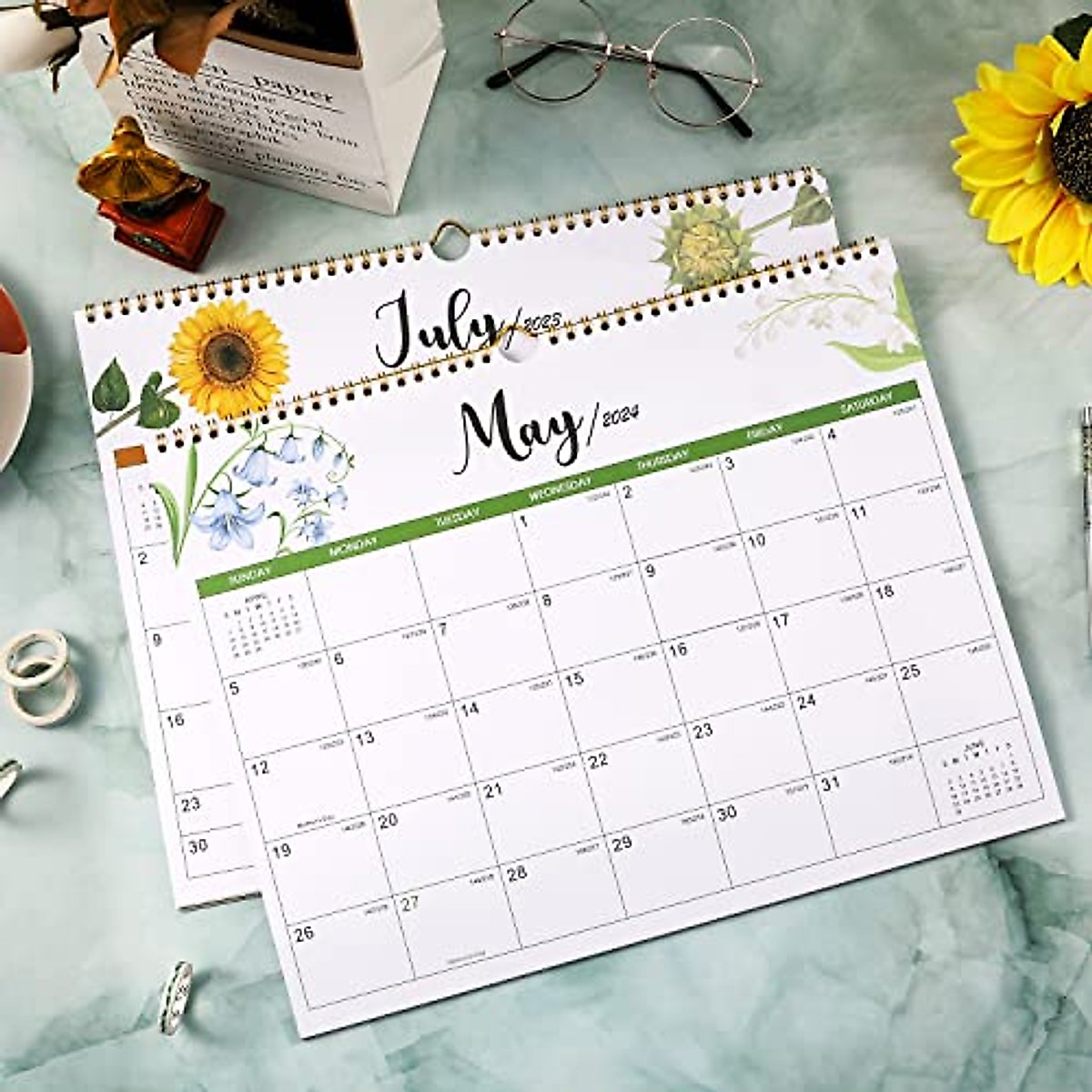 Wall Calendar 2023-2024 - 2 Yearly Wall Calendar 2023-2024, JULY 2023 - JUNE 2025, 14.8'' x 11.5'', Twin-Wire Binding, Large Blocks with Julian Dates, Perfect for Planning and Organizing Your Home and Office