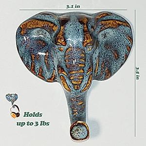 CAAHANJIA Ceramic Elephant Hooks,Adhesive Hooks,Wall Cabinet Door Towel Robe Clothes Hooks Self Adhesive Holders for Hanging Kitchen Bathroom Home Hooks 3 Pack (Active Glaze)
