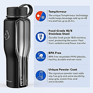 BUZIO Vacuum Insulated Stainless Steel Water Bottle 32oz Tumbler and 1 Stainless Steel Gallon Jug Set, Black BPA Free Double Wall Travel Mug/Flask for Outdoor Sports, Fit any Cupholder