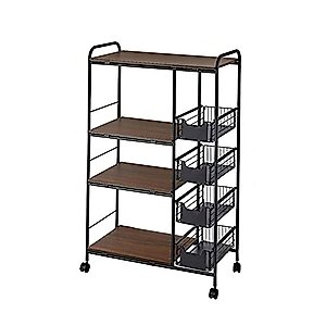 Slim Storage Cart - 4 Tier Bathroom Organizer Mobile Shelving Unit, Rolling Utility Cart Slide Out Organizer for Kitchen, Bathroom, Laundry, Narrow Places