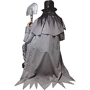 Haunted Hill Farm Motion-Activated Crouching Grave Digger by Tekky, Talking Scare Prop Animatronic for Indoor or Covered Outdoor Creepy Halloween Decoration, Plug-in or Battery Operated