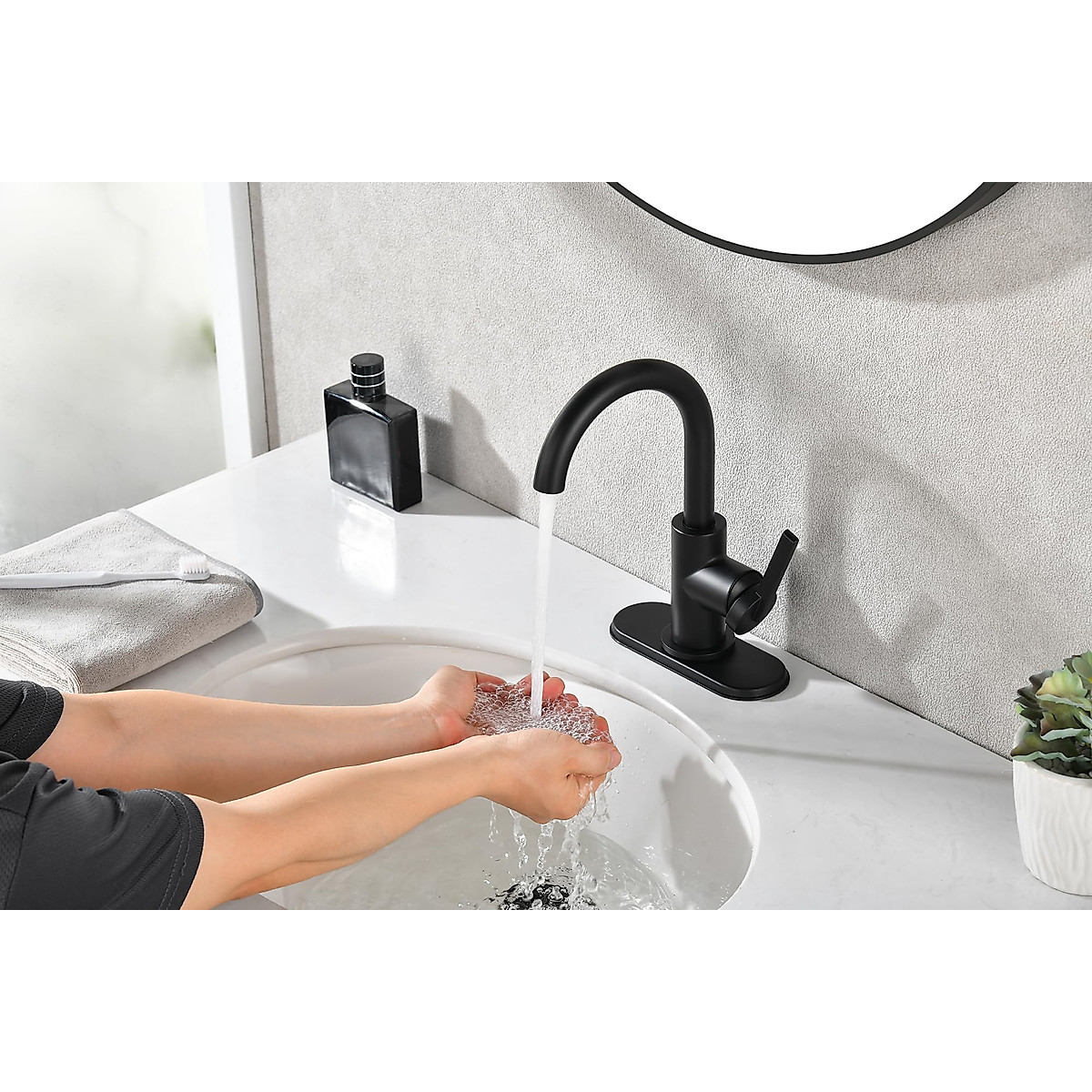 Derengge Bathroom Faucet,Single Handle Bathroom Sink Faucet with Water Supply Line,1 Hole or 3 Hole Lavatory Vantity Faucet with Pop-up Drain,Matte Black Finished,F-1328-MT