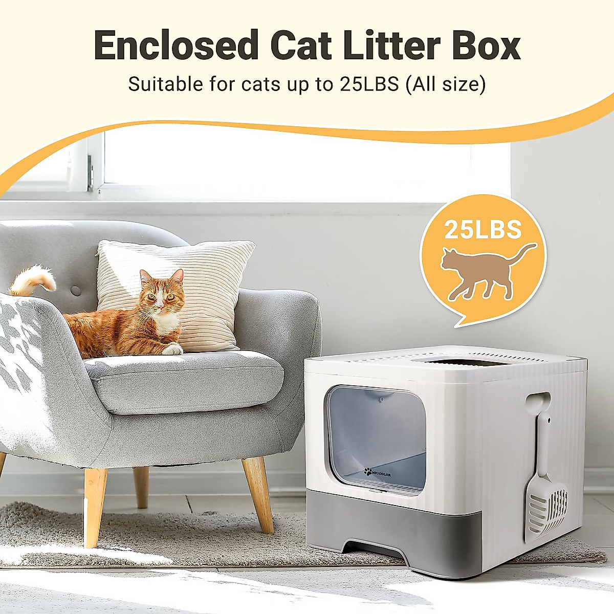 MIU COLOR Enclosed Cat Litter Box, Large Covered Kitty Litter Box with Lid, Big Top Entry Deep Tray, Anti-Splashing Easy to Clean, 20.3 x 15.6 x 15 Inches