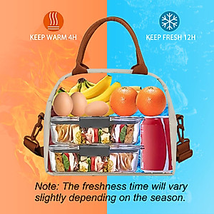 Lunch Box for Women, Large Insulated Lunch Bag, Personalized Preppy Lunch Box for Girls Adults with Adjustable Shoulder Straps,Lunch Bag Women with Chenille Letters（Beige-lunch）