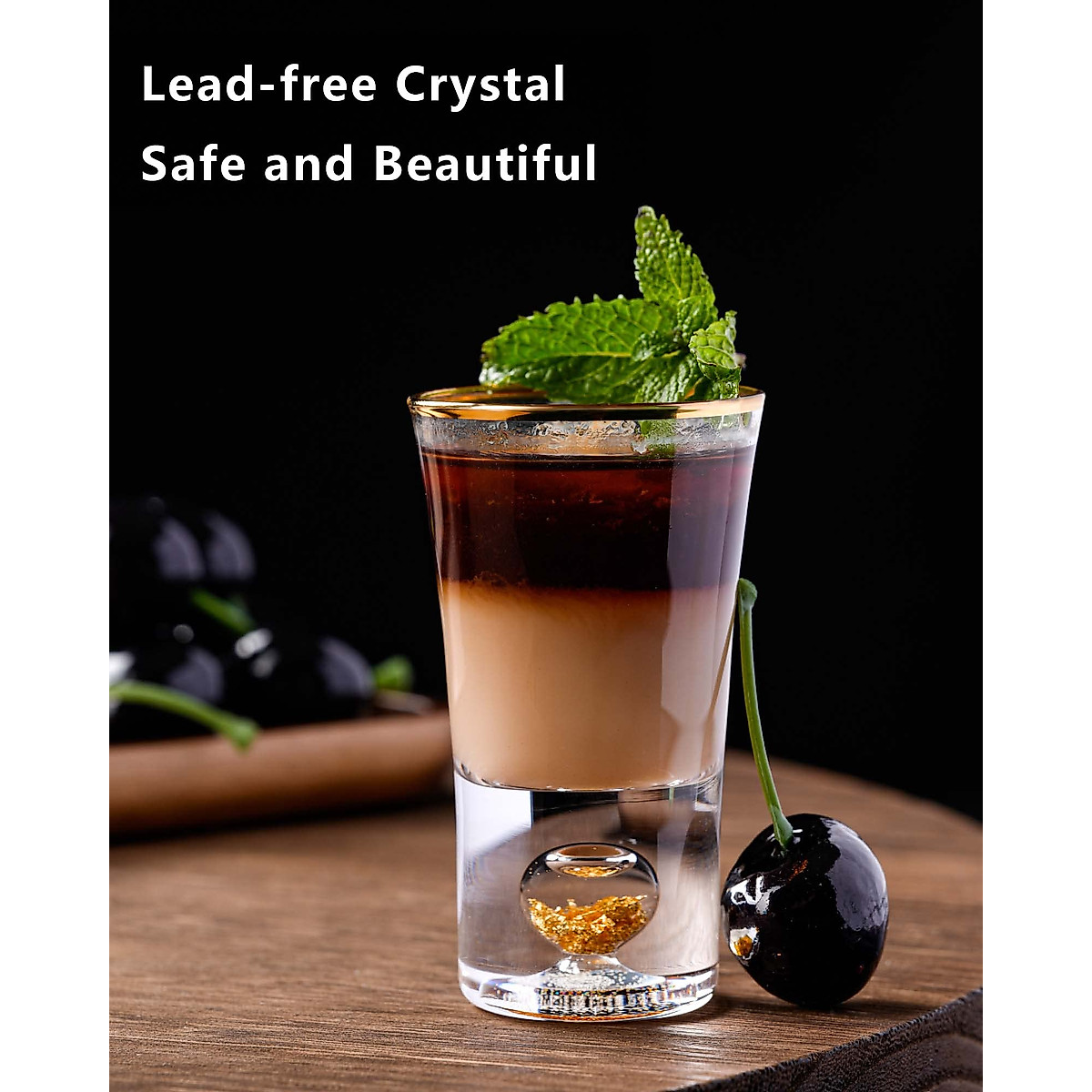 JBHO 1.5 Oz 24K Gold Rim and Base Shot Glasses Set of 6, Crystal Heavy Base, Cool and Fancy, Serving Tequila, Liquor, Bourbon, Vodka and Whisky, Unique Christmas Gift