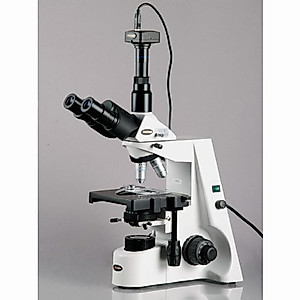 AmScope T690C-PL-10M Digital Trinocular Compound Microscope, 40X-2500X Magnification, WH10x and WH25x Super-Widefield Eyepieces, Infinity Plan Achromatic Objectives, Brightfield, Kohler Condenser, Double-Layer Mechanical Stage, Includes 10MP Camera with R