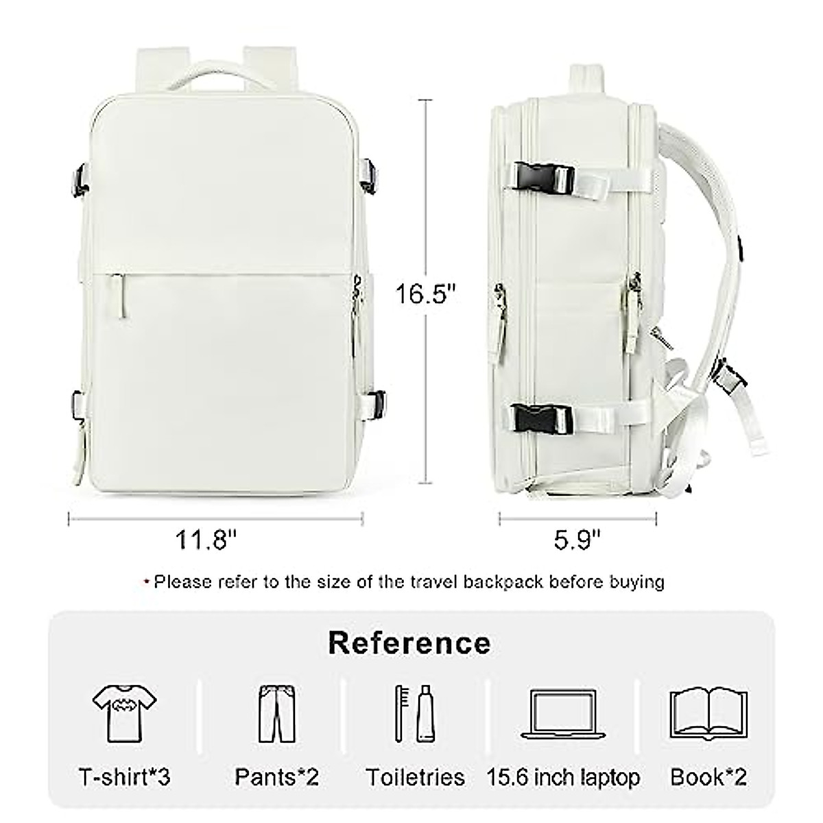 coofay Travel Backpack For Women Men Airline Approved Carry On Bags For Airplanes Underseat Luggage Backpack For Traveling On Airplane Personal Item Travel Bag For Airlines White