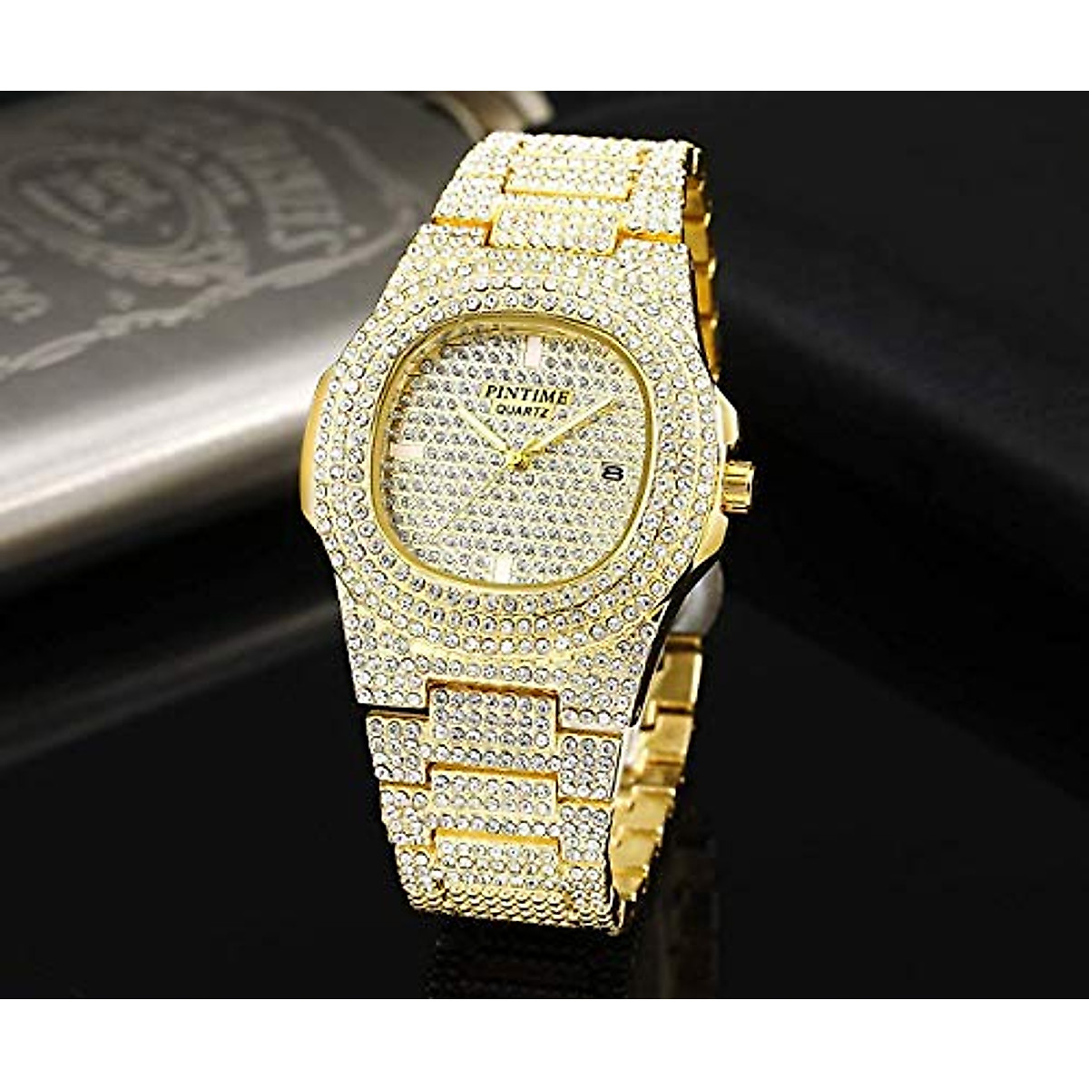 FANMIS Unisex Luxury Crystal Diamond Watches Silver Gold Fashion Quartz Analog Watch Stainless Steel Band Bracelet Big Face Women's Men's
