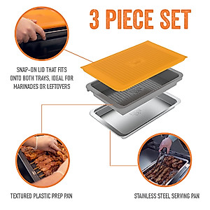 Food Prep BBQ Tray - The Yukon Glory™ Grill Prep Trays Include Plastic Marinade Container for Marinating Meat & Stainless Steel Serving Platter for All Your Grilled Barbecue - BBQ Prep 'N Serve™ Set