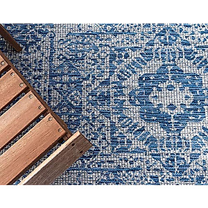 Unique Loom Outdoor Traditional Collection Area Rug - Timeworn (9' x 12' Rectangle, Blue/ Gray)