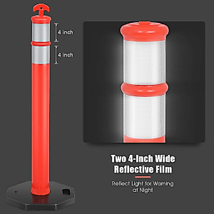 Goplus 45" Delineator Post Cone, 6 Pack Traffic Cone Safety Barrier with 4" Reflective Collars, 10lbs Octagonal Rubber Base, Perfect as Parking Posts, Construction Cones, Street Stanchions