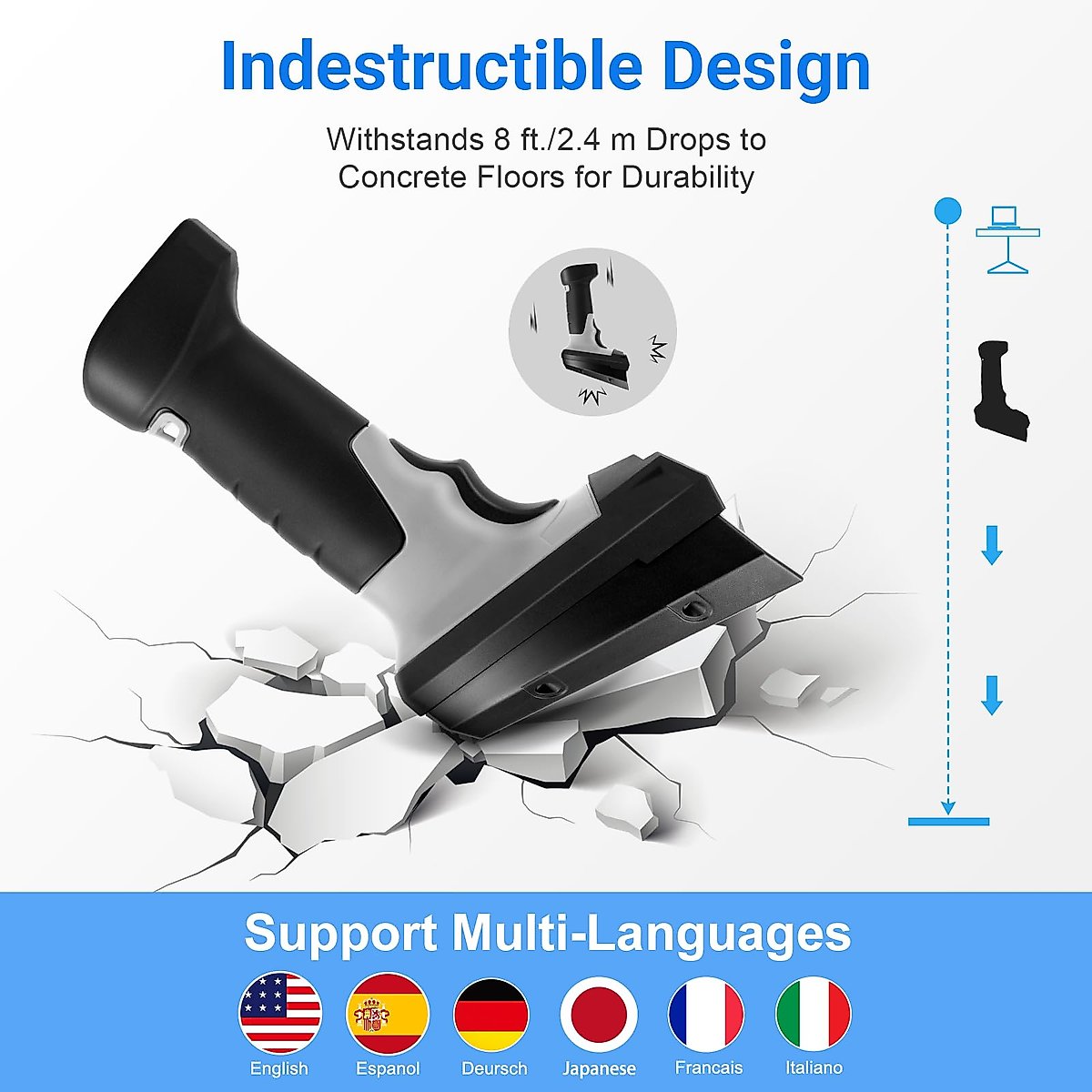 Barcode Scanner Wireless, Onewscan 1D Laser Barcode Reader with Stand 2.4G Wireless & USB Wired Connection 2 in 1 Plug and Play Handheld Bar Code Scaners