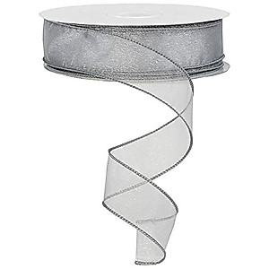 Sheer Organza Ribbon Wired Edge. Color- Silver. 1 1/2'' x 50 Yards