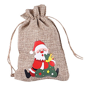 Shan-S Christmas Decor Christmas Burlap Gift Bags, Christmas Jute Linen Bags, Xmas Jute Linen Candy Bag Treat Gift Drawstring Pouches Burlap Gift Bags for Wedding Christmas Party Favors