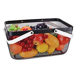 IBERG Metal Wire Basket with Handles Multi-Functional Hanging Basket - Solutions for Kitchen, Garden and More (Black)