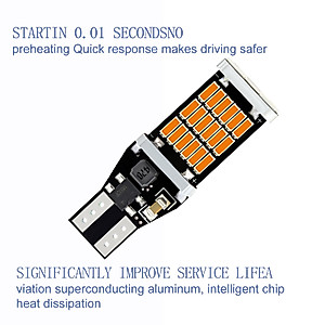 yvshy 4 PCS Car T15 Brake Light, 4014 45SMD DC12V High-bright 360-degree Reversing Light Turn Signal Replacement, CANBUS Decoded Stepless LED Bulb, Universal for Cars (Yellow)