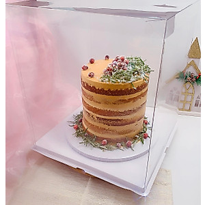 Sweet Degrees Kitchen Square Clear Cake Box - Transparent Cake Boxes with Ribbon - Clear Tall Cake Box - Clear Gift Boxes with Lid for Birthday Wedding Party and Holiday (1 Set 14" L x 14" W x 16" H)