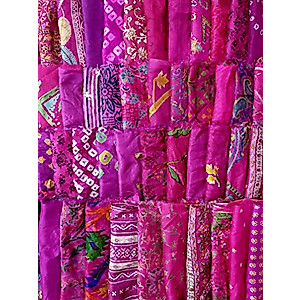 Vintage Fabrics Crafts Sari Silk Fabric Lot Vintage Sari Fabric Material Remnant 50 Small Pieces Magenta Craft Scrapbook Art Doll Junk Journal, 6 Inches