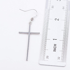 Jeka Cross Long Dangle Earrings for Women Stainless Steel Hypoallergenic Drop Fashion Minimalist Jewelry Silver Christian Religious Easter Gifts for Women