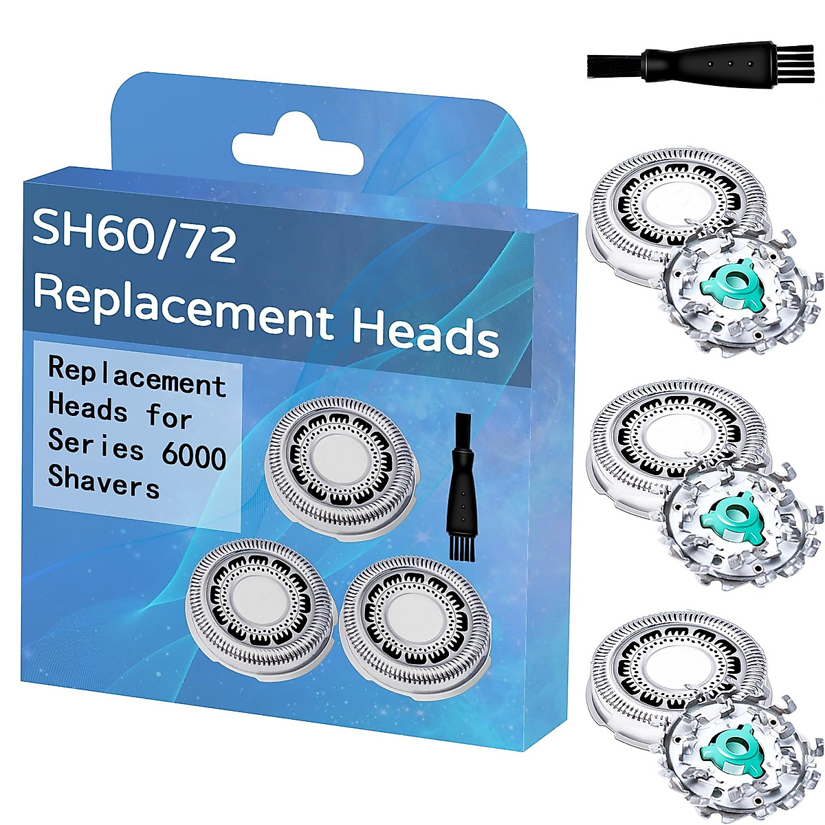 SH60/72 Replacement Heads Compatible with Philipsi Norelcoo Shaver for S6810, S6820, S6850, S6880/81, Replacement Heads for Series 6000 Shavers