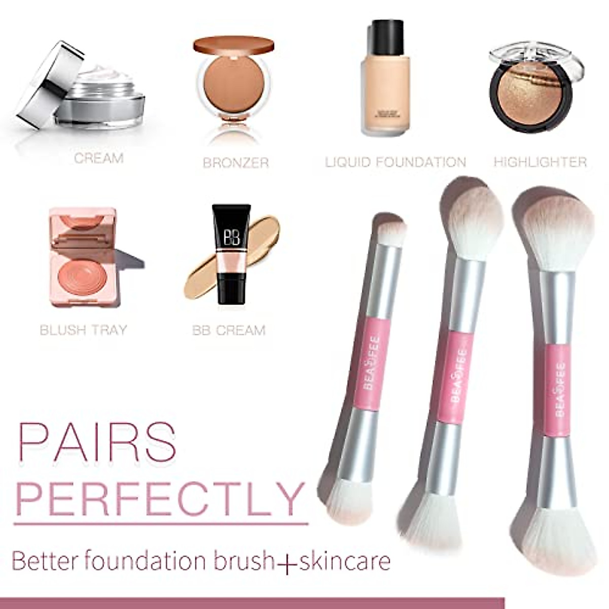 Makeup Brush Duo End Foundation Brush Contour Powder Face Makeup Brushes For Blending Liquid Powder,Concealer,Blush Brush, Highlighter Contour Brush Powder Synthetic Cosmetic Tools