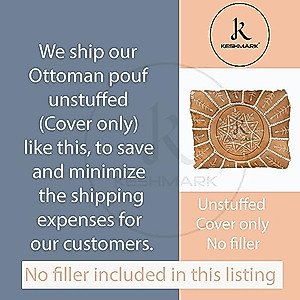 KESHMARK Luxury Handcrafted Moroccan Leather Pouf - Boho Chic Ottoman Seat & Footstool for Living Room Decor - Foot Rest - Round Ottoman (Light Tan with Brown Thread, Cover)