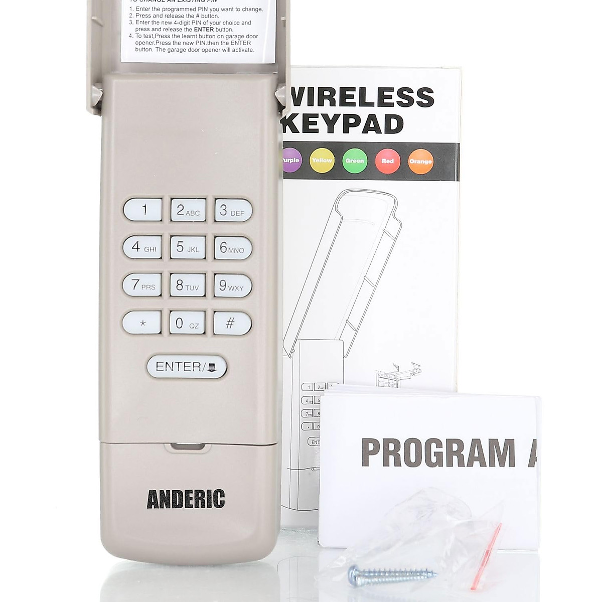 Anderic 877MAX Garage Door Keypad Compatible with Liftmaster Garage Door Openers Fit for All Liftmaster Garage Door Openers Manufactured Since 1993 for Purple Yellow Green Red Orange Learn Keys