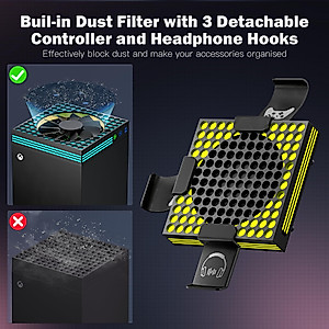 Wall Mount with RGB Cooling Fan for Xbox Series X - includes 4 Controller Holders and 2 Headphone Stands