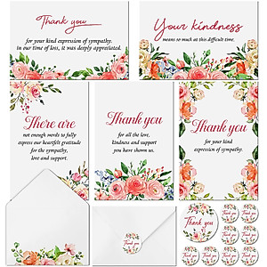 Jetec 100 Pack Pink Rose Funeral Sympathy Bereavement Thank You Cards with Envelopes and Stickers Bulk Greeting Cards for Family Loved Ones Bus Driver Wishes Holiday Celebration