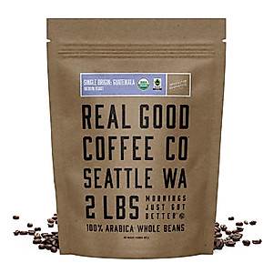 Real Good Coffee Company - Whole Bean Coffee - Organic Single Origin: Guatemala Medium Roast Coffee Beans - 2 Pound Bag - 100% Whole Arabica Beans - Grind at Home, Brew How You Like