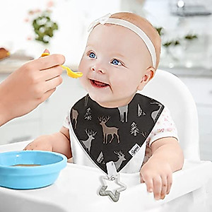 Baby Bandana Drool Bibs,Bandana Bibs for Boys and Girls by Super Absorbent Bandana Drool Bibs,Teething Toys Bibs Organic Cotton Baby Bibs for Infant Set of 4 with Two Teething Toys