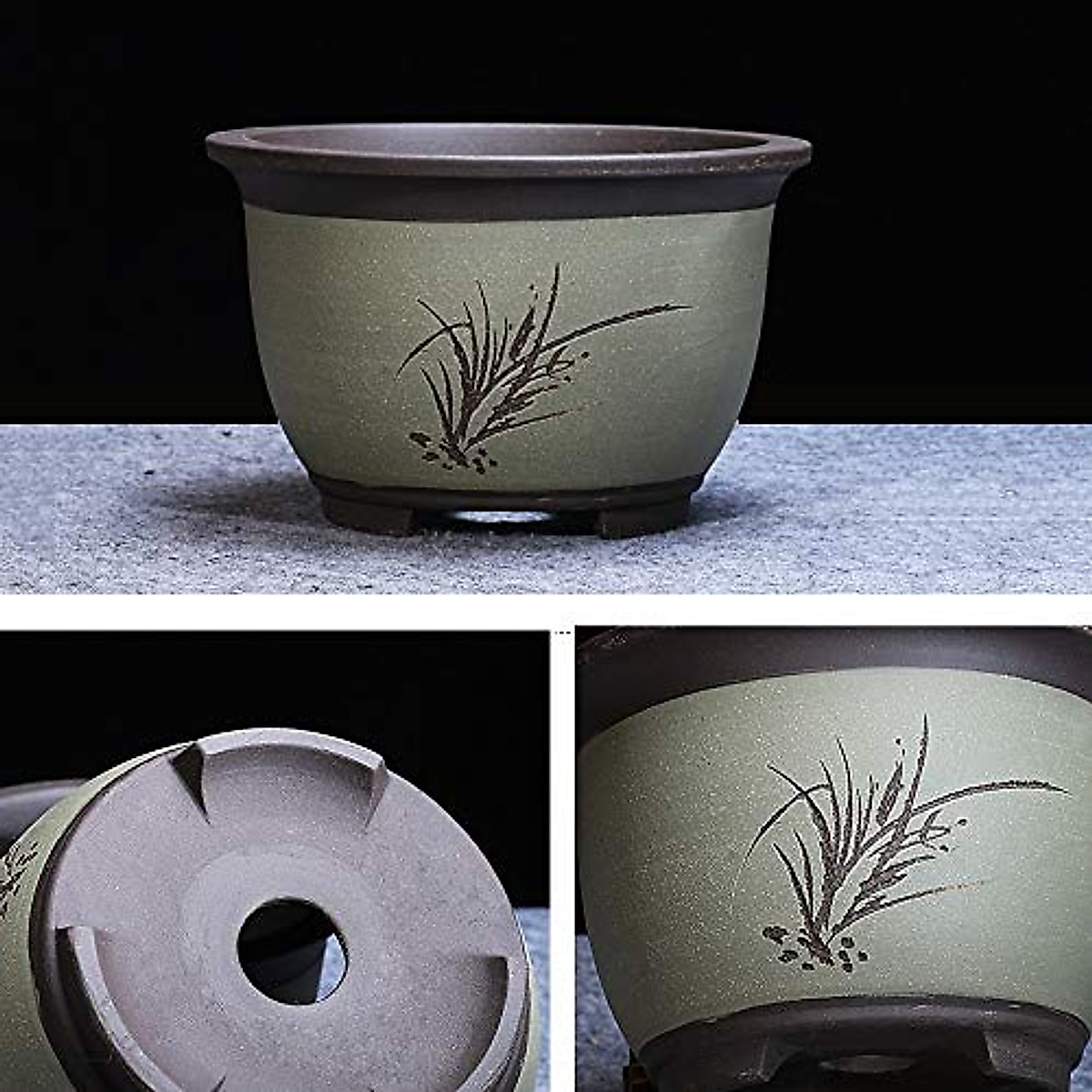 Purple Sand Flower Pot Green Cactus Orchid Pot Classical Large Medium and Small Flower Planter Round Ceramic Succulent Planter Pot Suitable for Indoor Longevity Flowers Cyclamen Orchid