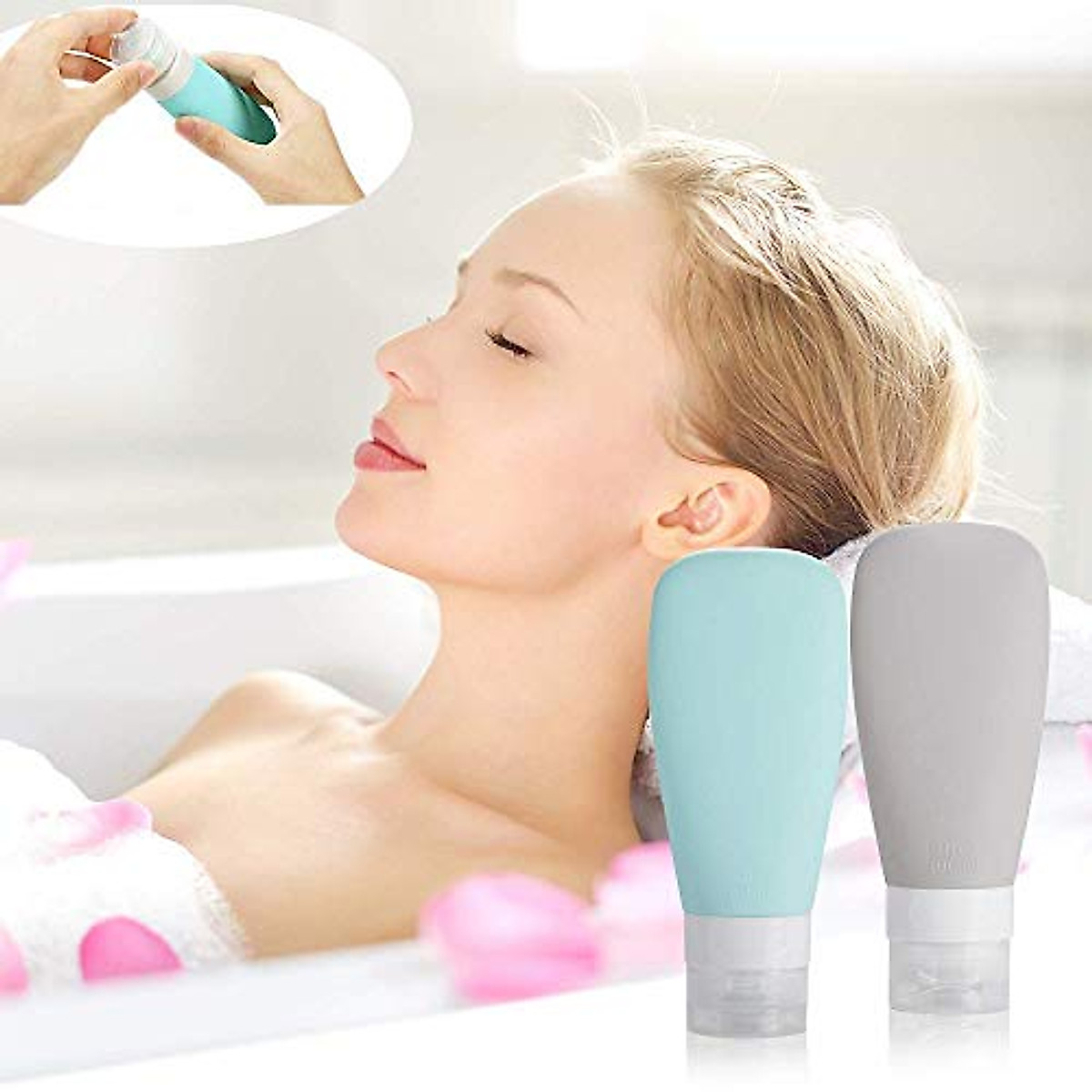 Silicone Travel Bottles, Vonpri Leak Proof Squeezable Refillable Travel Accessories Toiletries Containers Travel Size Cosmetic Tube for Shampoo Lotion Soap Liquids (3oz Grey/blue/white/pink)