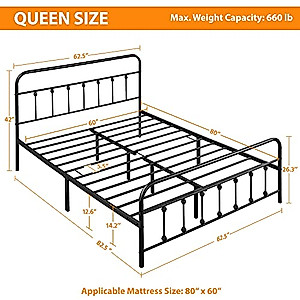Yaheetech Classic Metal Platform Bed Frame Mattress Foundation with Victorian Style Iron-Art Headboard/Footboard/Under Bed Storage/No Box Spring Needed/Queen Size Black